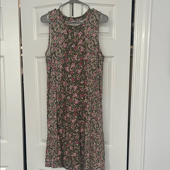 J. Jill | Dresses | J Jill Olive And Pink Floral Midi Dress | Poshmark
